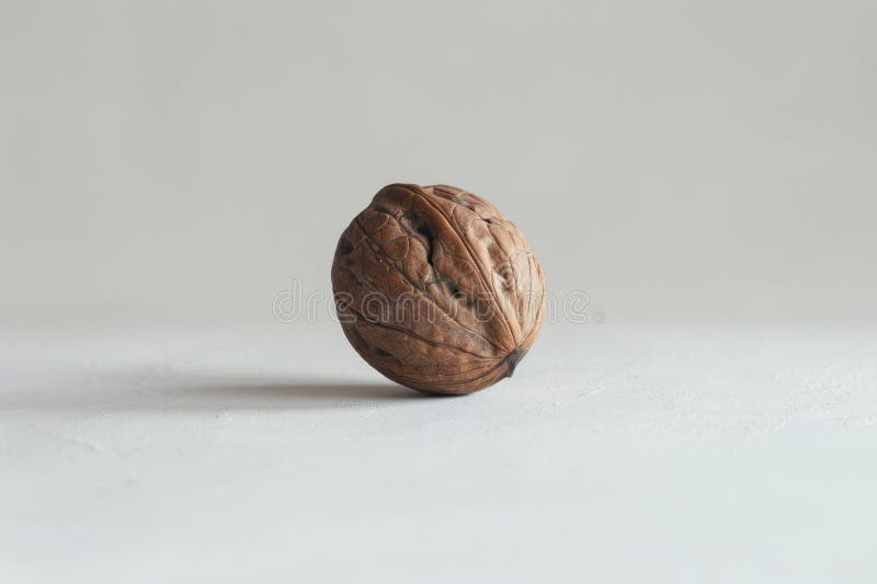 A Single Walnut Rests on a Plain White Surface, a Minimalist ...