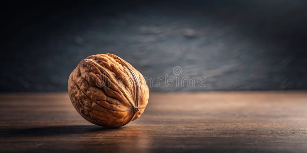 Single Walnut Shell on Wooden Surface Still Life. Generative AI Stock ...