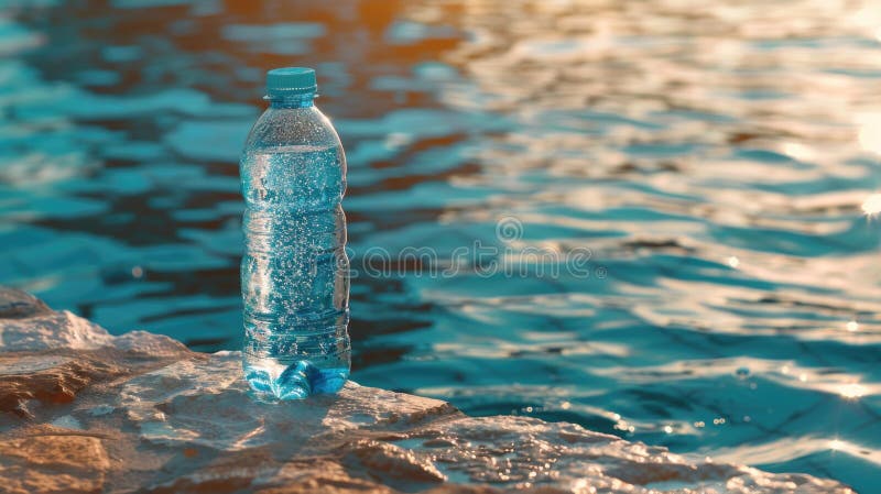 A Single Water Bottle Sitting on Top of a Rock, Isolated and Serene ...