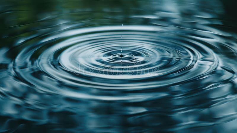 A Single Water Drop Creates Ripples on the Surface of a Pond Stock ...