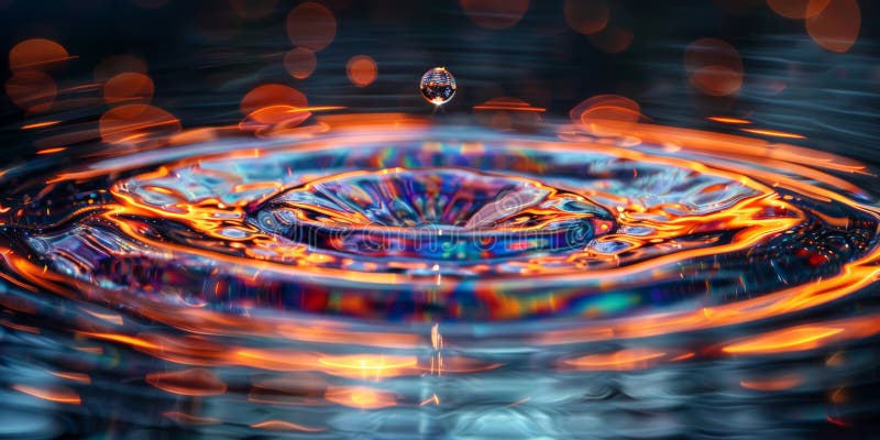 Single Water Drop Creating Ripple Effect with Bokeh Lights. Stock Image ...
