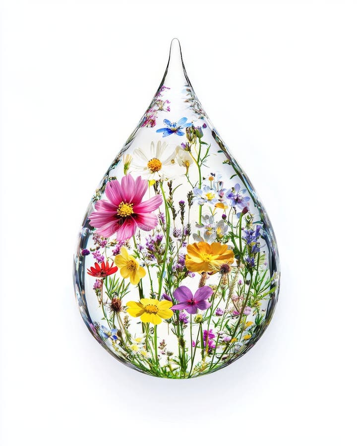 A Single Water Drop Encapsulating Bright Plants, Flowers, and Medicinal ...