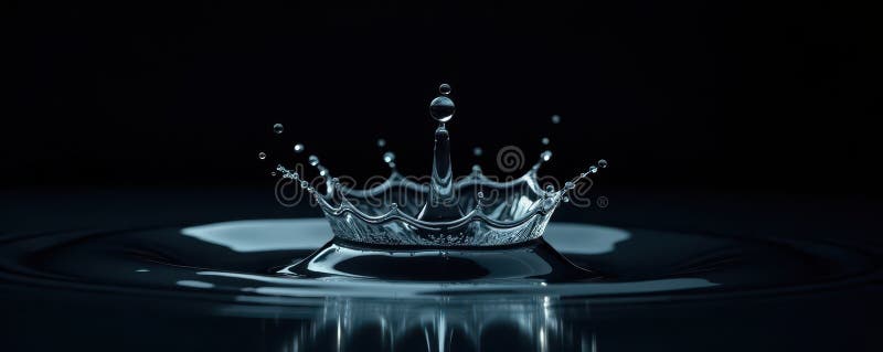 A Single Water Drop Impacting Black, Creating a Crown Splash , Pure ...