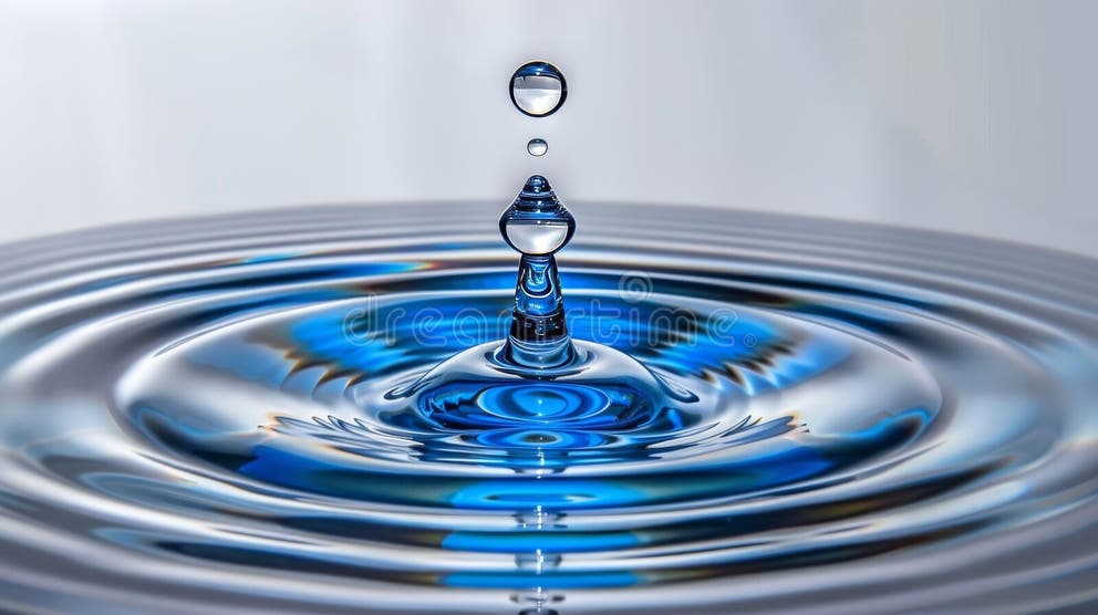 Single Water Drop Making a Splash, Creating Ripples with Reflections ...