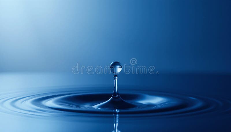 Drop of Water in the Water in Blue Background. Stock Image - Image of ...