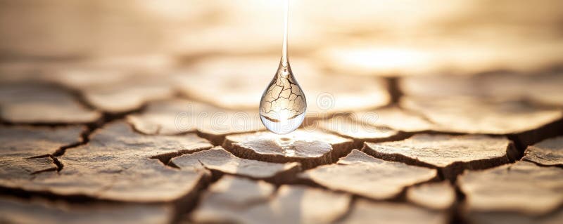 Single Water Droplet on Cracked Dry Earth Symbolizing Drought and ...
