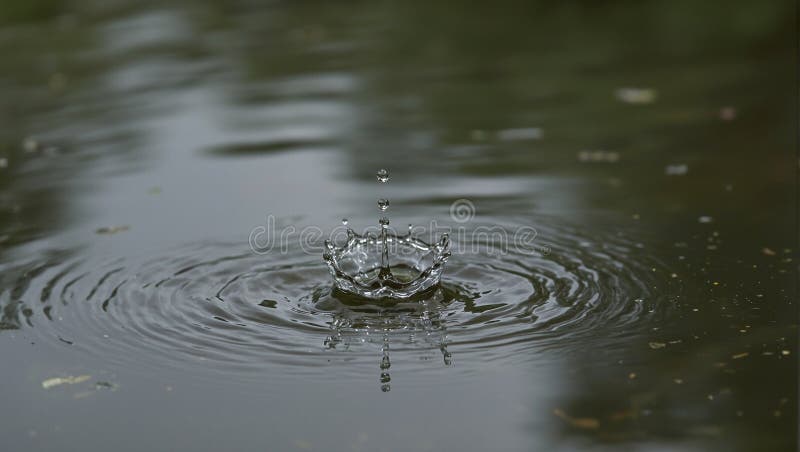 Single Water Droplet Creates Crown Splash on Pond Surface Stock ...