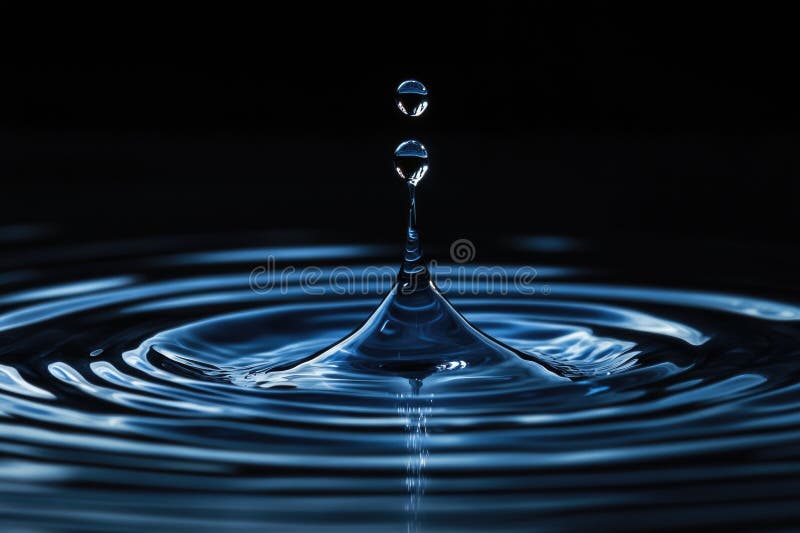 A Single Water Droplet Falls from Above into a Calm Pool of Water ...