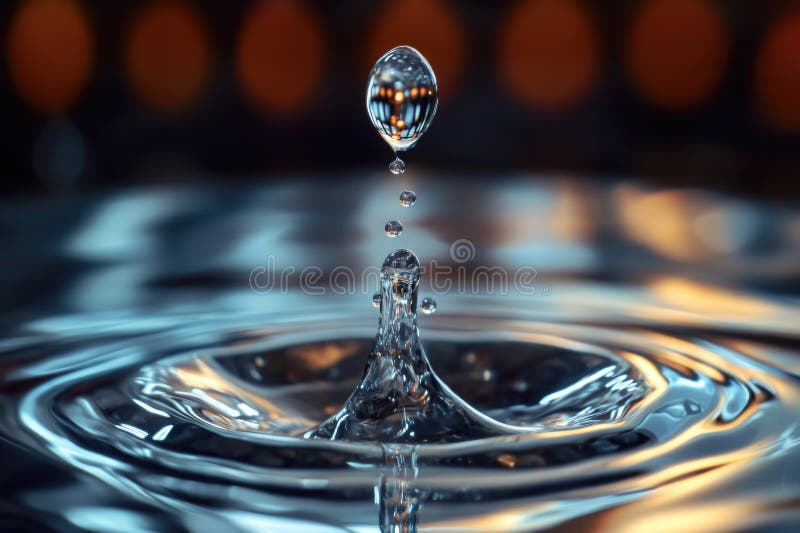 A Single Water Droplet Falls into a Calm Pool of Water Stock ...