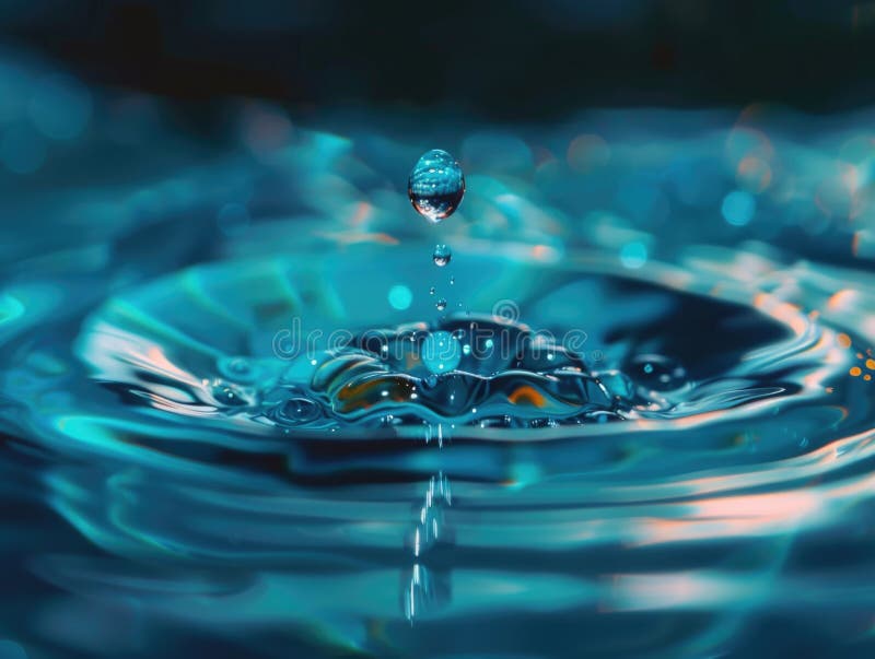 A Single Water Droplet Falls into a Calm Pool of Water, Creating ...