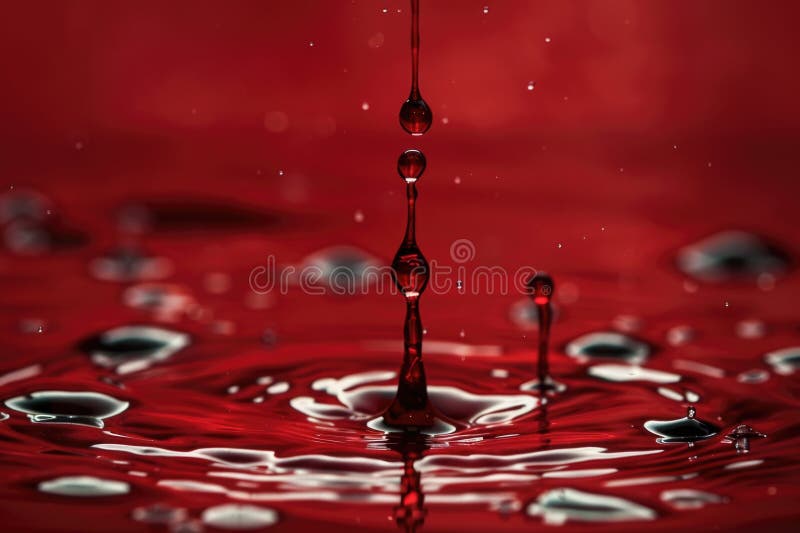 A Single Water Droplet Falls into a Container Filled with Red Liquid ...