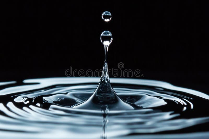A Single Water Droplet Falls into a Pool of Water, Creating Ripples and ...