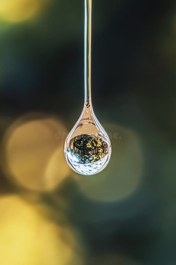 A Single Water Droplet Hangs from a Thin String, Awaiting Its Fate ...