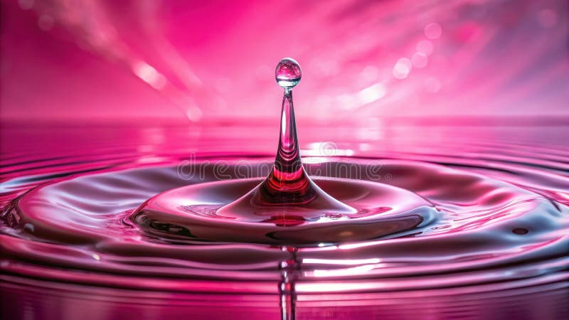A Single Water Droplet Impacting a Vibrant Pink Liquid Surface ...
