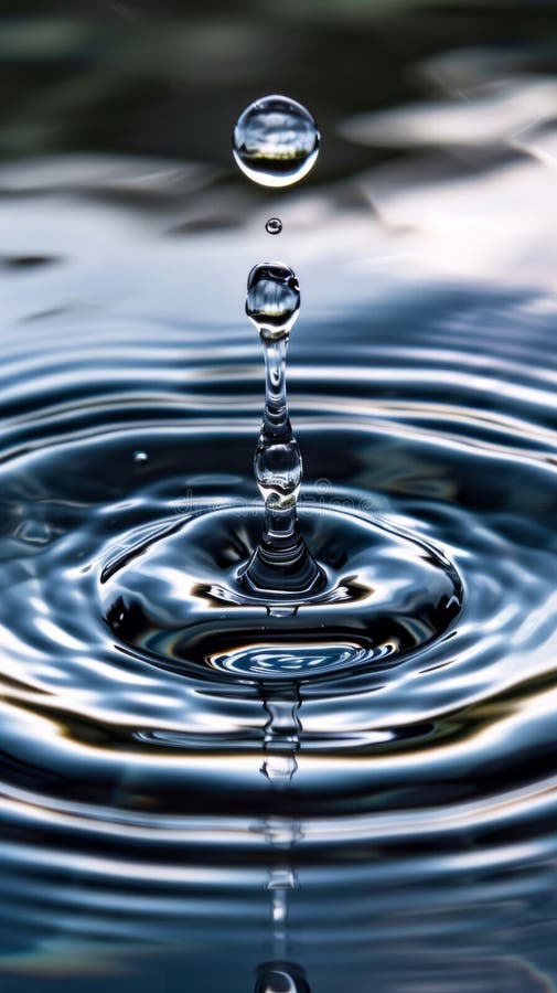 A Single Water Droplet Submerged in the Tranquil Water Stock Photo ...