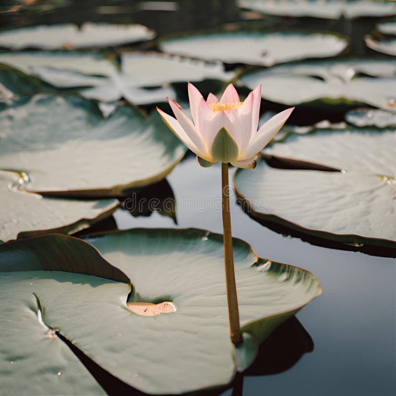A Single Water Lily Blooms in a Still Pond Stock Image - Image of green ...