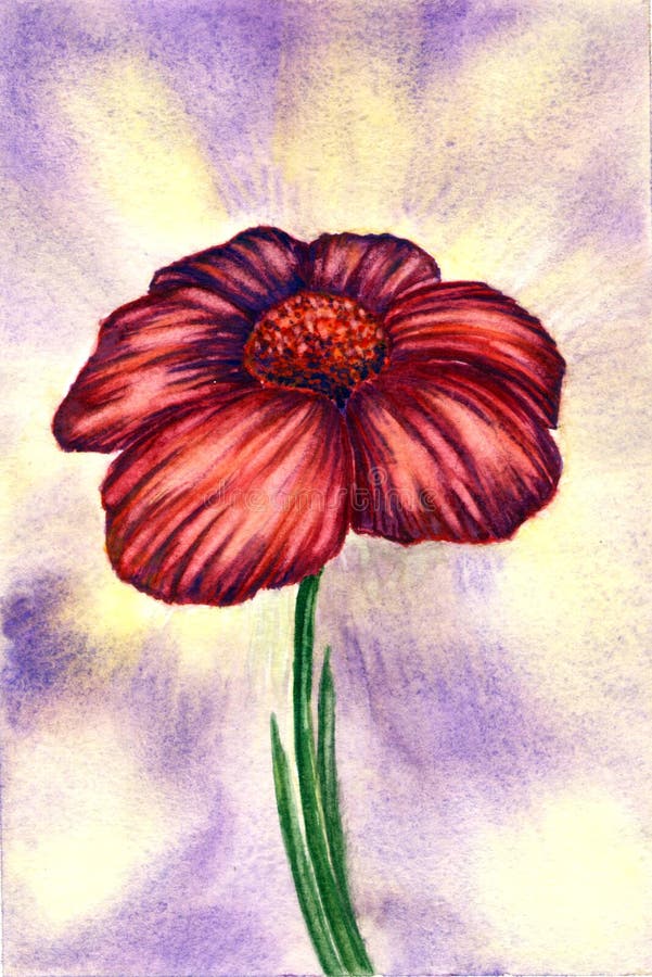 Single Watercolor Flower with Abstract Background, Postcard Stock ...