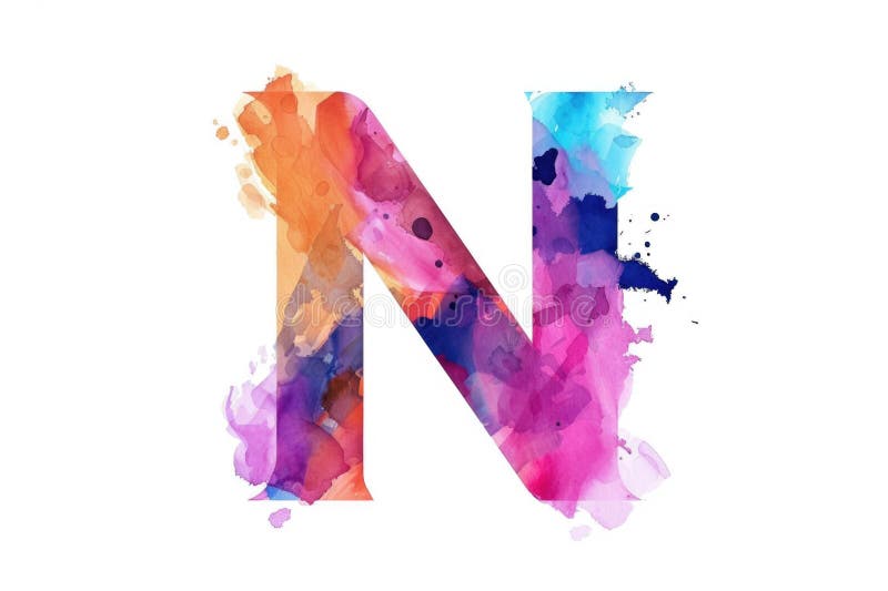 A Single Watercolor Letter N Painted on a White Background Stock ...