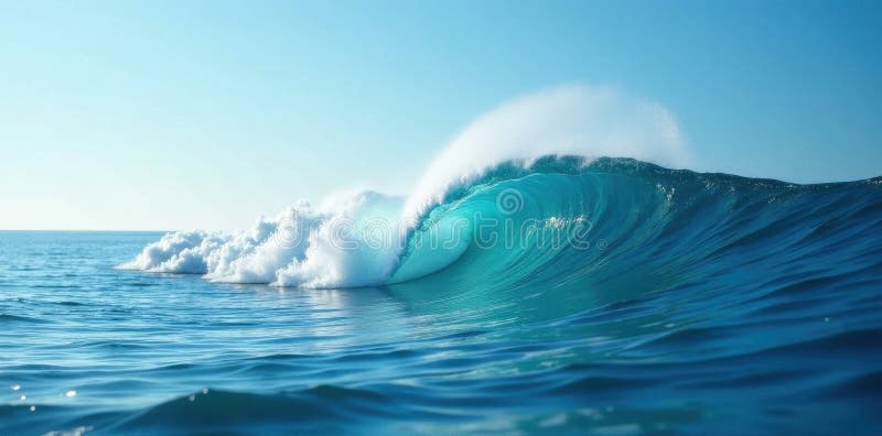Single Wave Crest, Boundless Ocean, Clear Sky, Foam, Perspective Stock ...