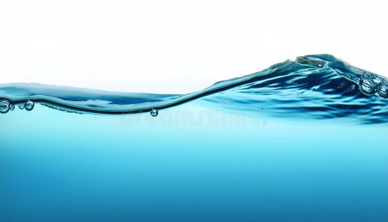 A Single Wave Crests in Clear Blue Water, Two Air Bubbles Suspended at ...