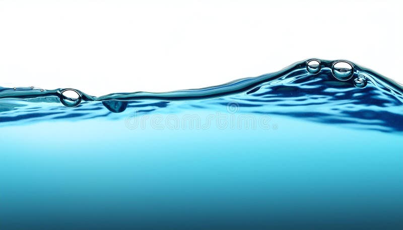 A Single Wave Crests in Clear Blue Water, Two Air Bubbles Suspended at ...