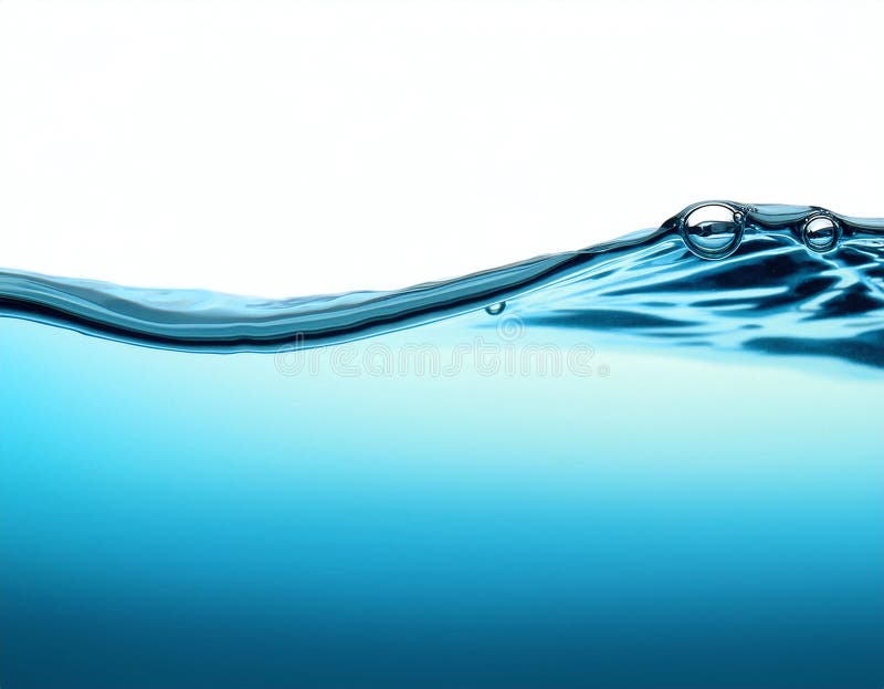 A Single Wave Crests in Clear Blue Water, Two Air Bubbles Suspended at ...