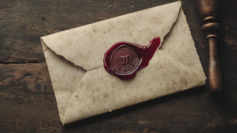 A Single Wax Seal Stamp Styled beside Melted Wax on a Vintage Envelope. Background Stock Photo ...