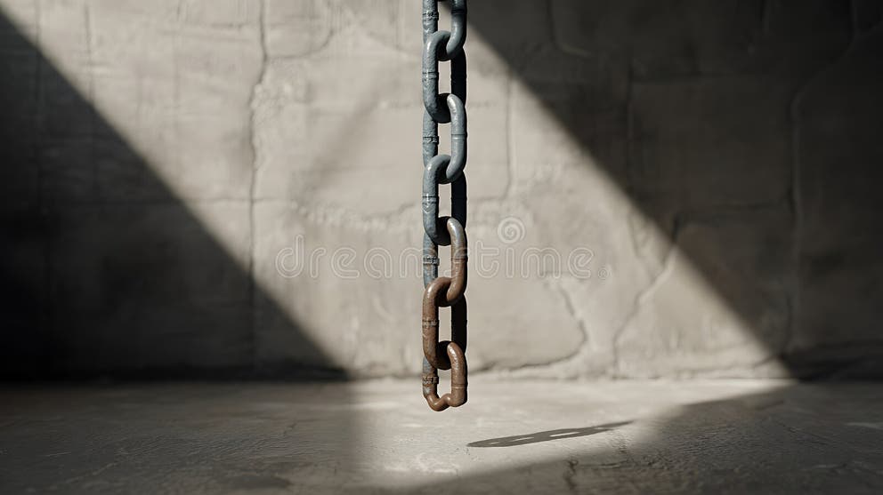 Single Weathered Metal Chain Hanging Against Textured Concrete Wall ...