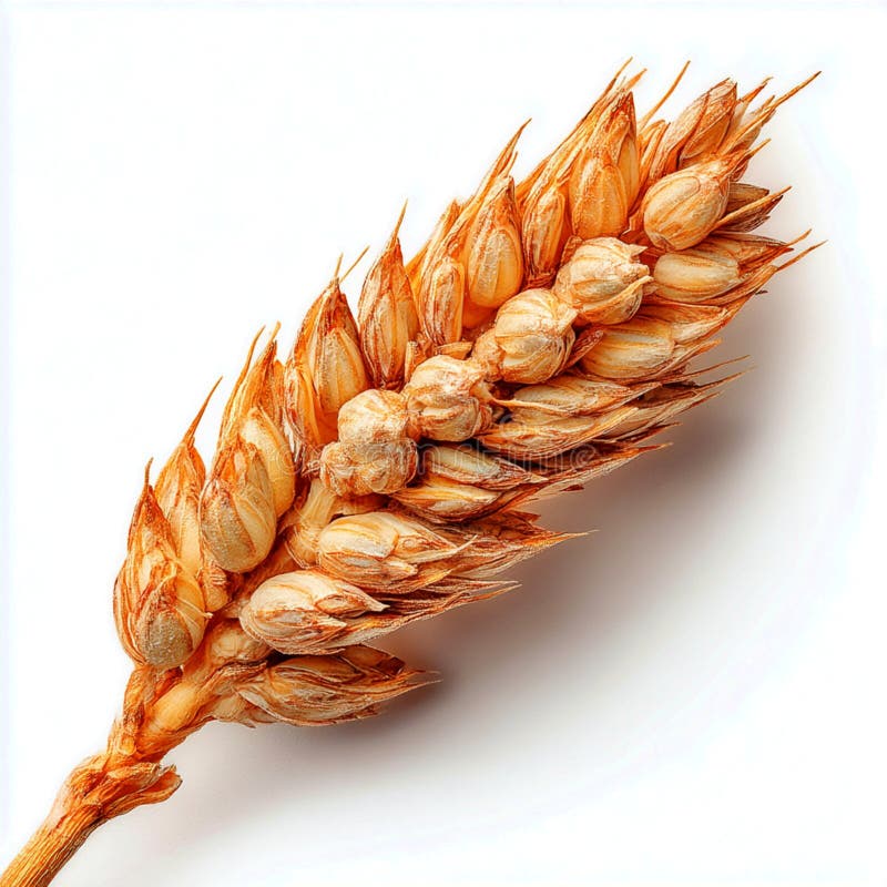 A Single Wheat Stalk with Grains on a Plain Background View Stock ...
