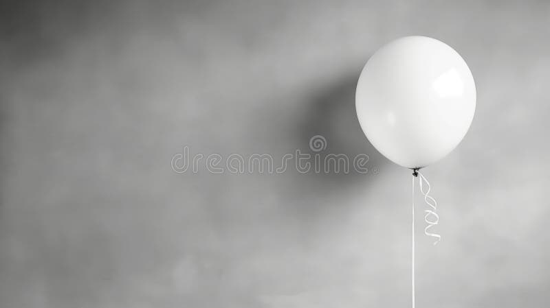 Single White Balloon with Curly String Casts Soft Shadow on Grey ...