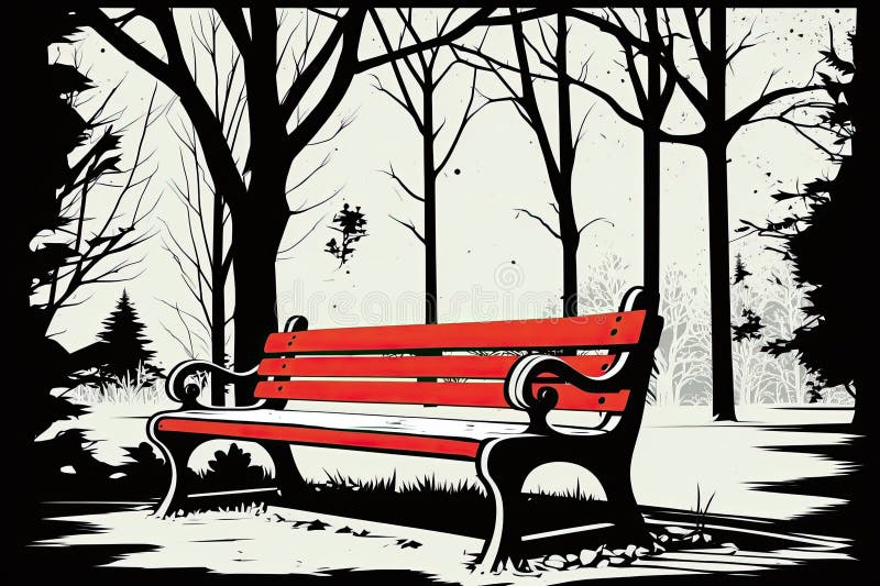 A Single White Bench in a Park. Retro Pop Art Illustration Kooky Old ...