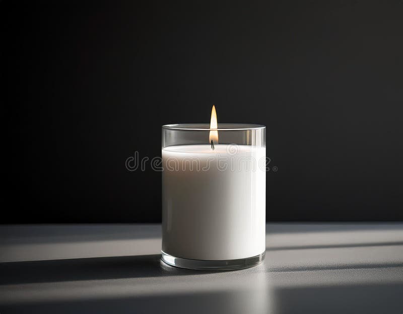 Single White Candle on Matte Black Surface with Natural Side Light ...