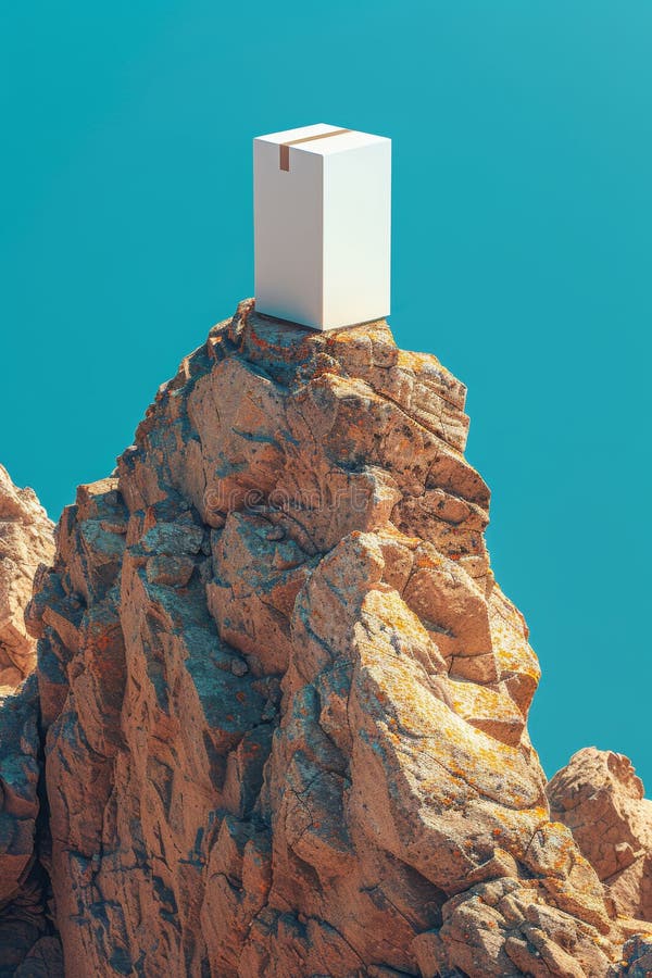 Single White Cardboard Mockup Box on Rock in Laborwave Style with ...