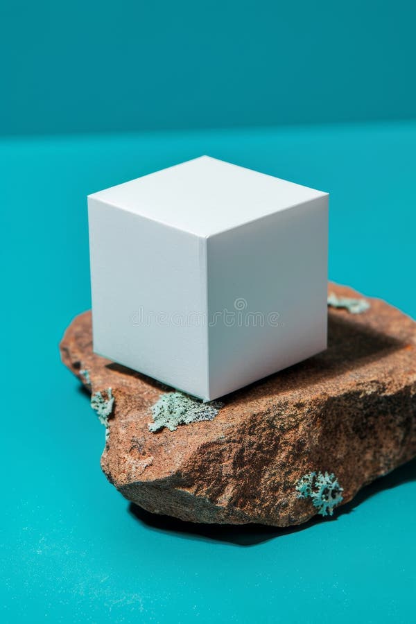 Single White Cardboard Mockup Box on Rock in Laborwave Style with ...