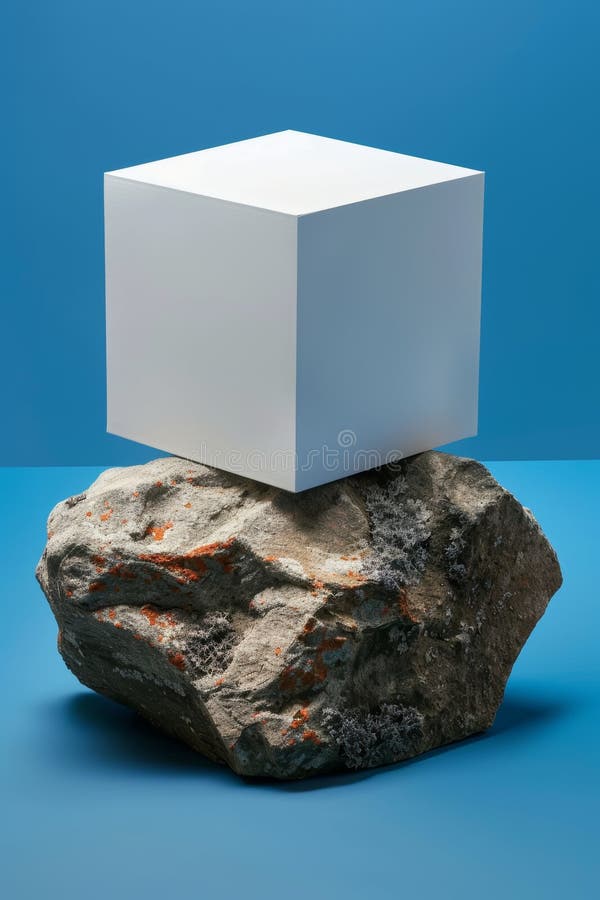 Single White Cardboard Mockup Box on Rock in Laborwave Style with ...
