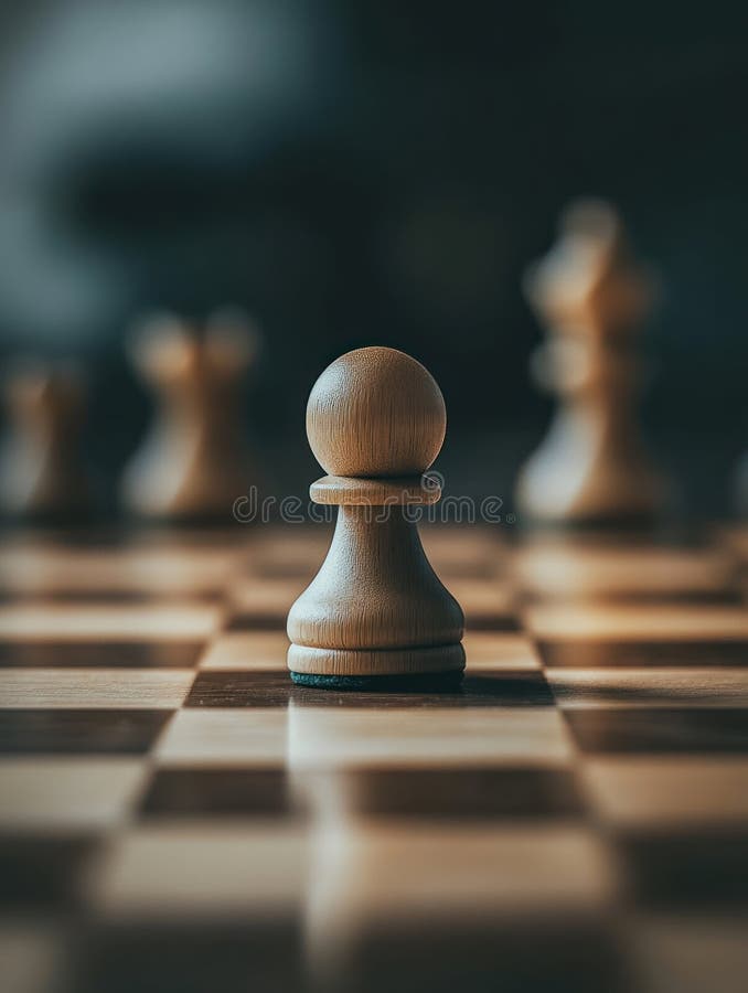 Single White Chess Pawn on Wooden Board Close Up for Strategy Concept ...