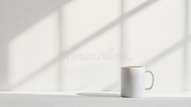 White Ceramic Mug Casting Crisp Geometric Shadows on Sunlit Wall ...