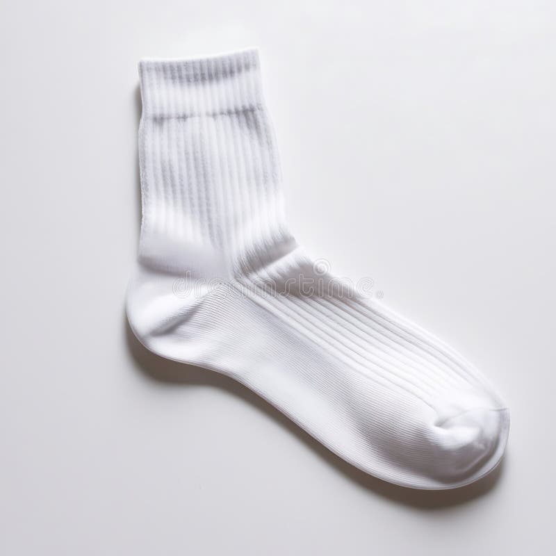 A Single White Cotton Sock Lies on a White Background Stock Photo ...