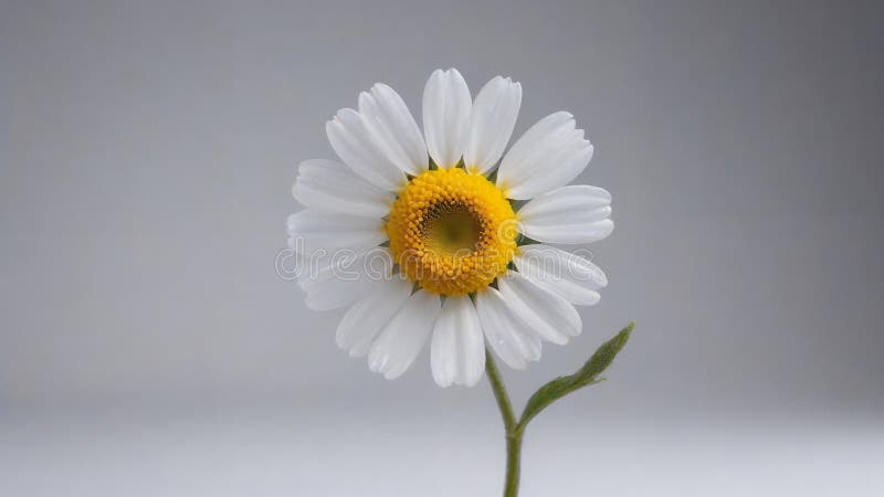 Single White Daisy Flower with Yellow Center Isolated on Gray ...