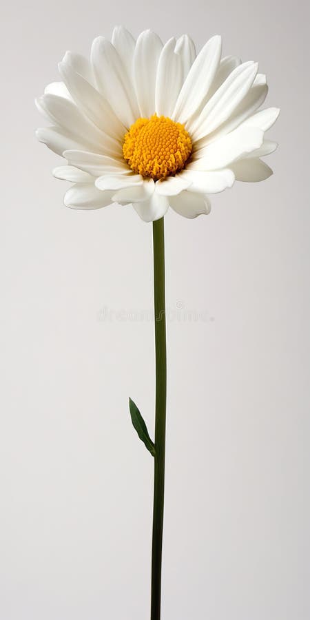 Single White Daisy on a Green Stem with White Petals and a Yellow ...