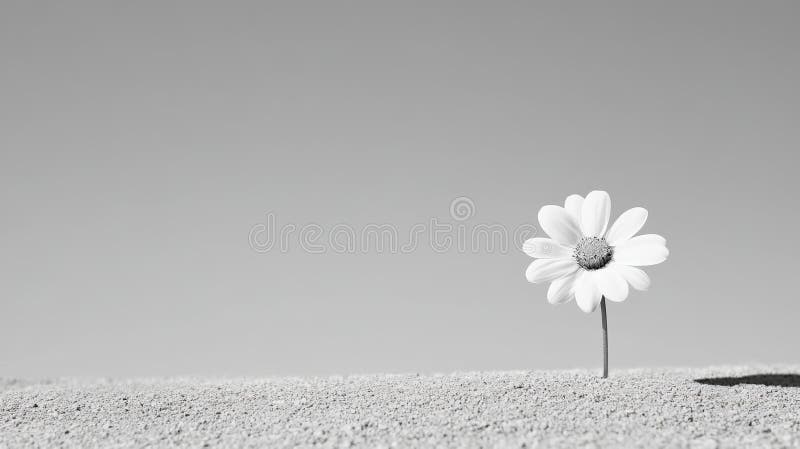 Single White Daisy Standing Alone on Smooth Sandy Surface in Black and ...