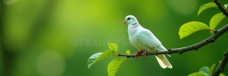 Single White Dove Resting on a Leaf Laden Branch , Leaves, Background ...