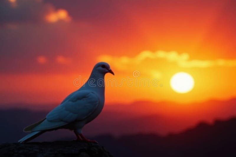 Single White Dove Silhouetted Against Vibrant Sunset , Sun, Hope Stock ...