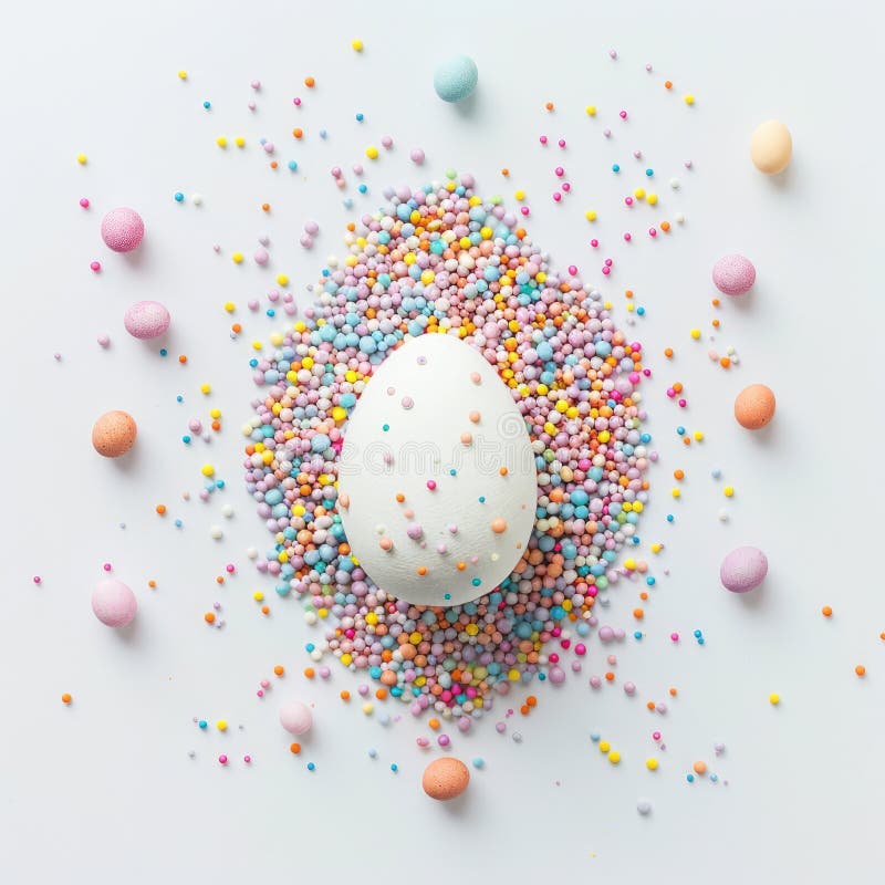 Single White Egg Surrounded by Colorful Sprinkles Stock Illustration ...