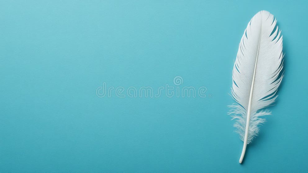 A Single White Feather is Depicted Falling Gently Against a Blue ...