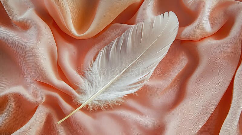 A Single White Feather Resting on a Pastel Fabric Backdrop. Picture ...