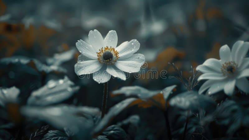 A Single White Flower Blooms in a Green Field Stock Illustration ...