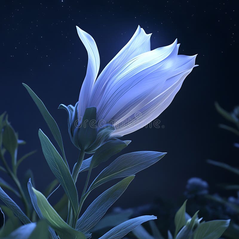 A Single White Flower Blooms Under a Starry Night Sky Stock ...