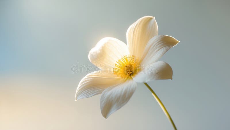A Single White Flower with a Bright Yellow Center. Stock Photo - Image ...