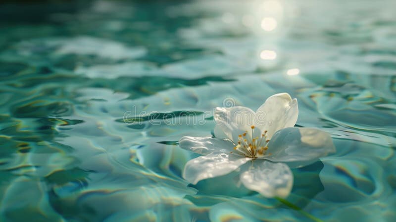 A Single White Flower Floats on the Surface of a Calm Pool of Water ...